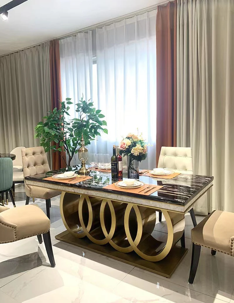 Modern Luxury Rectangular Marble Top Dining Table Set for 4, 6, or 8 ...