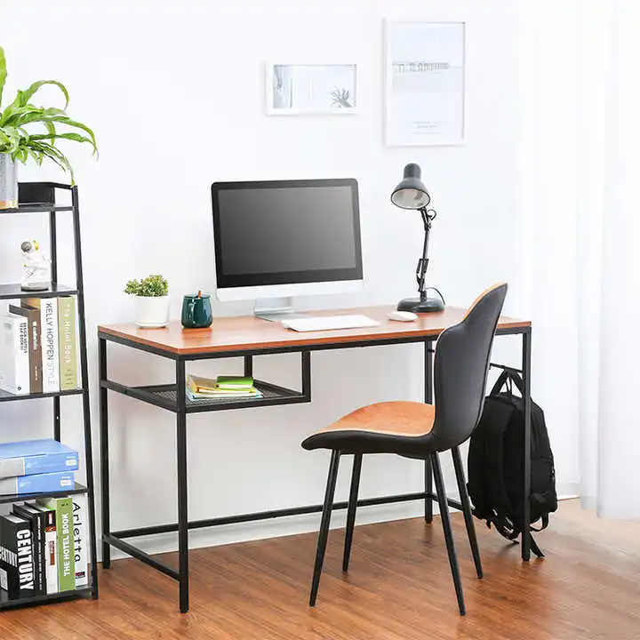 4-Tier Shelf Writing Study Table with Bookshelves Study Desk Modern ...