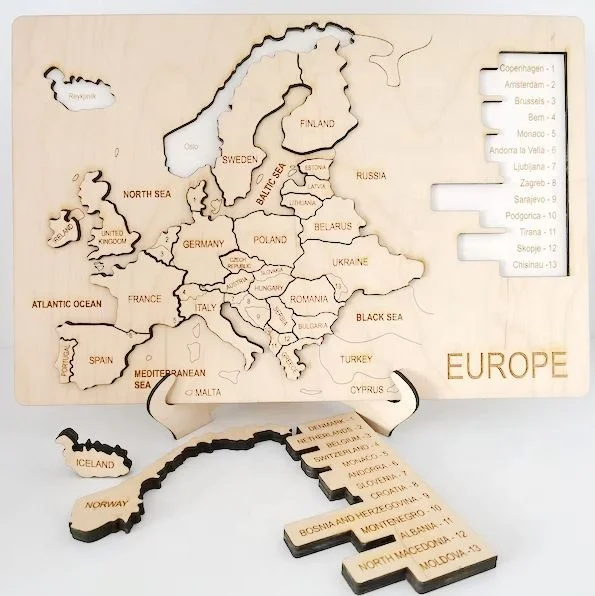 Europe Map With Capitals Under Europe Wooden Map Puzzle For Home Decor ...