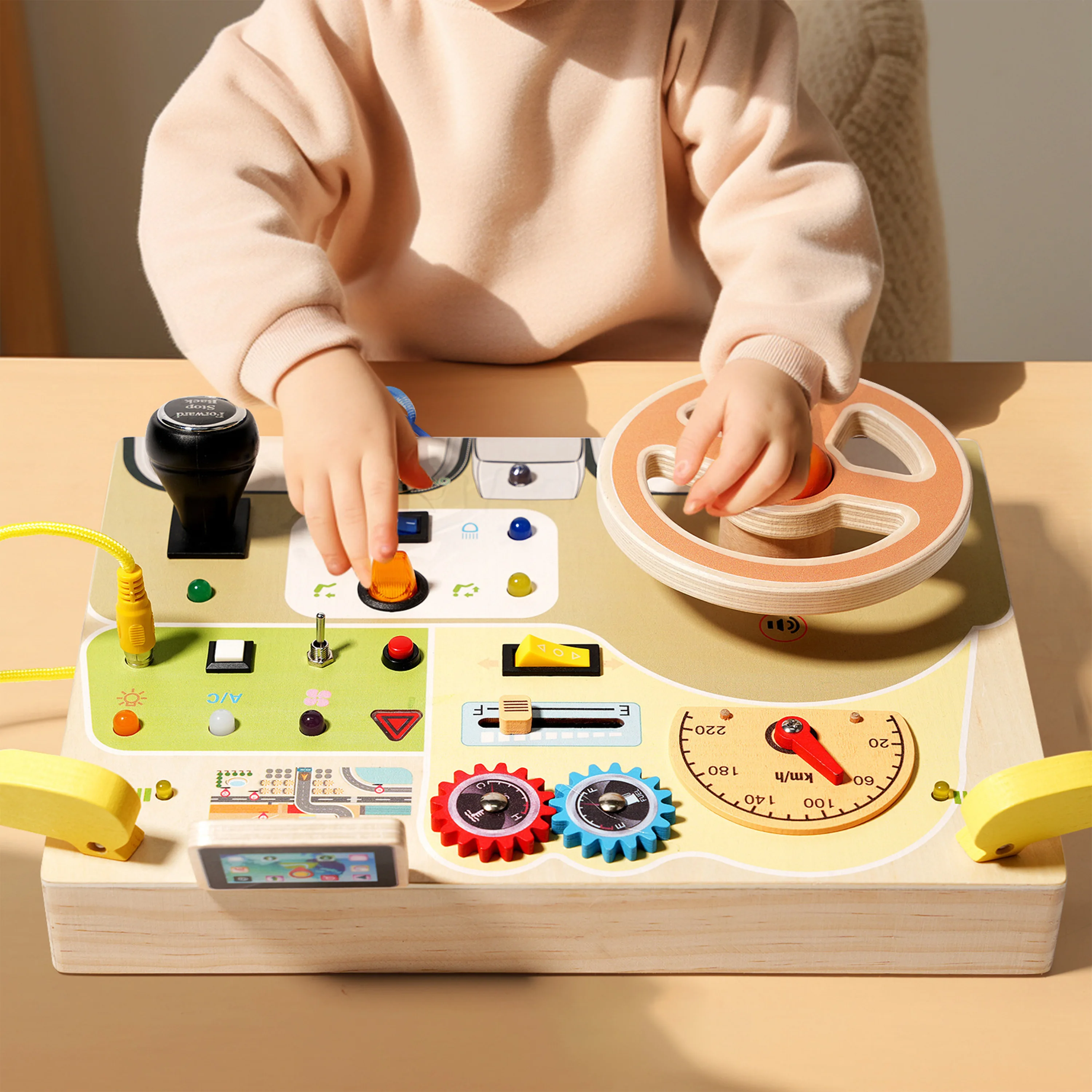 Pt Custom Wooden Busy Board Montessori Toys Steering Wheel Driving Toy ...