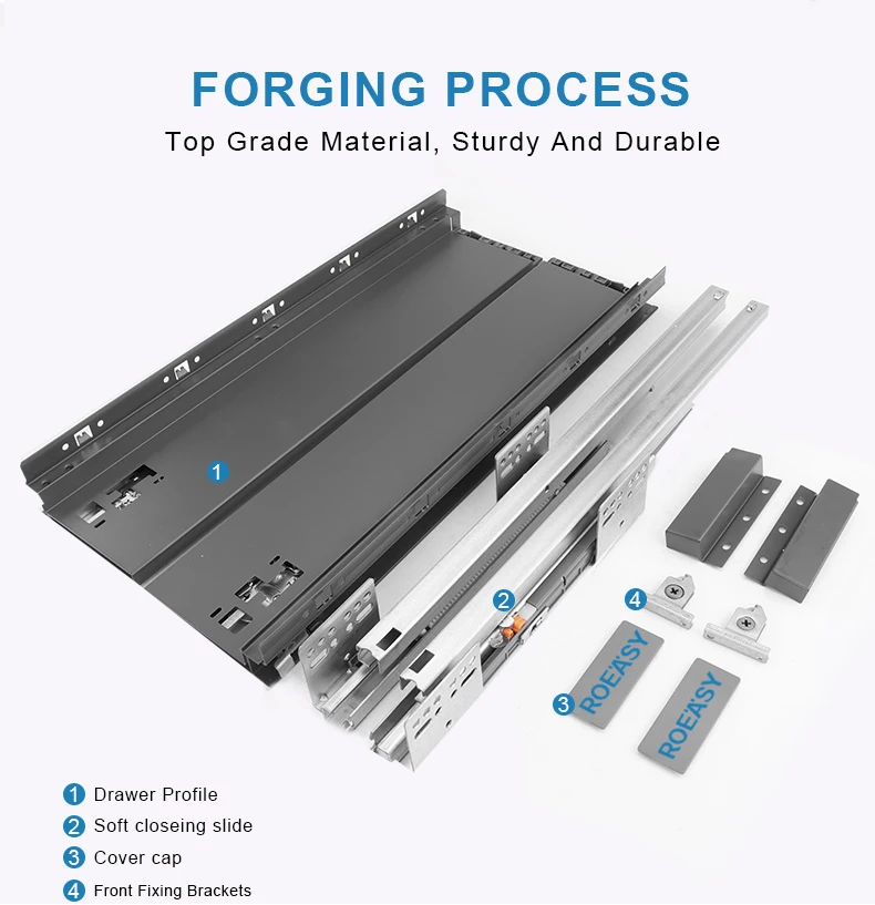 Roeasy Slim Box Drawer Channel Slides Soft Closing Slim Sliders Runners ...