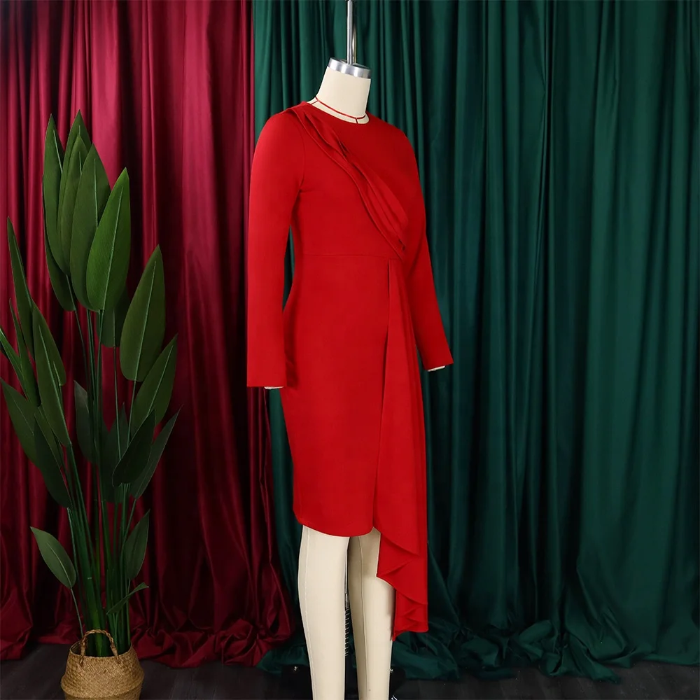 ZHEZHE Latest Design Autumn Elegant African Dress O Neck Long Sleeve ...