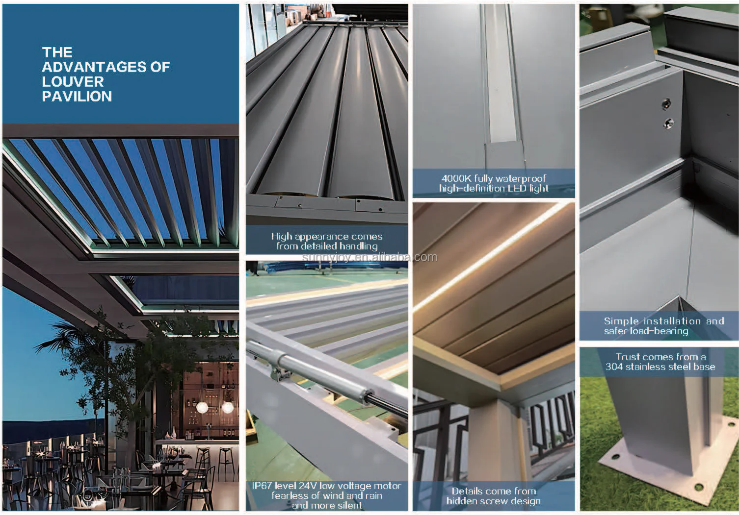 Customizable Size Electric Aluminum Retractable Pergola Aluminium ...