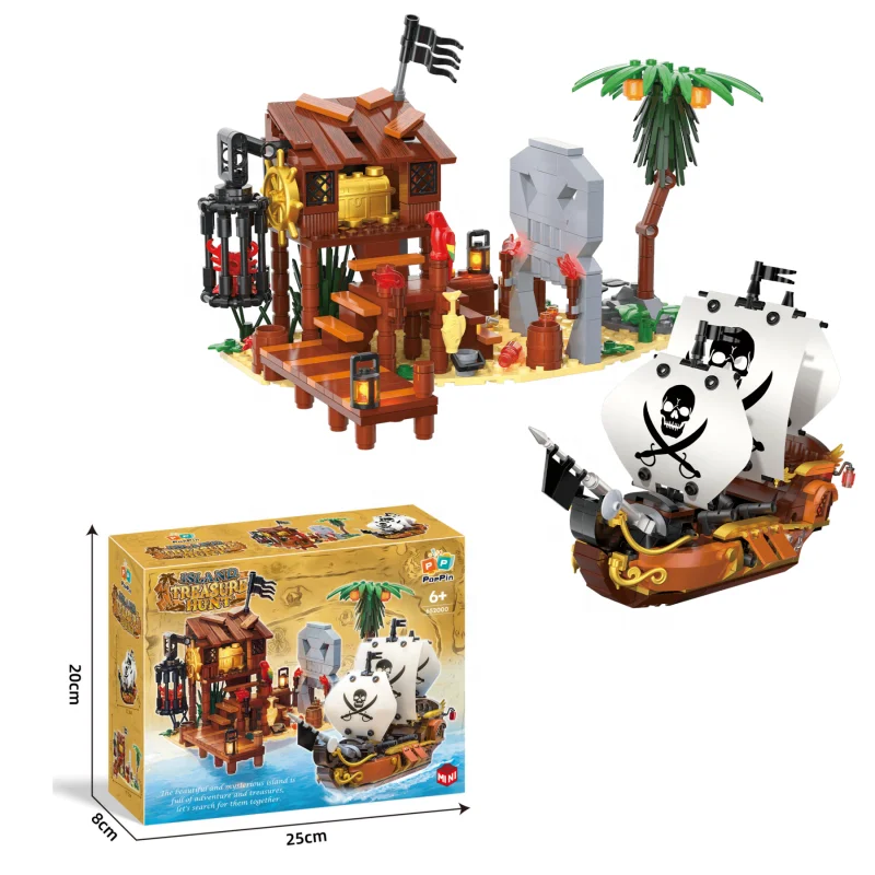 Pirate Ship Building Blocks Island Treasure Hunt Mini Brick Children's ...