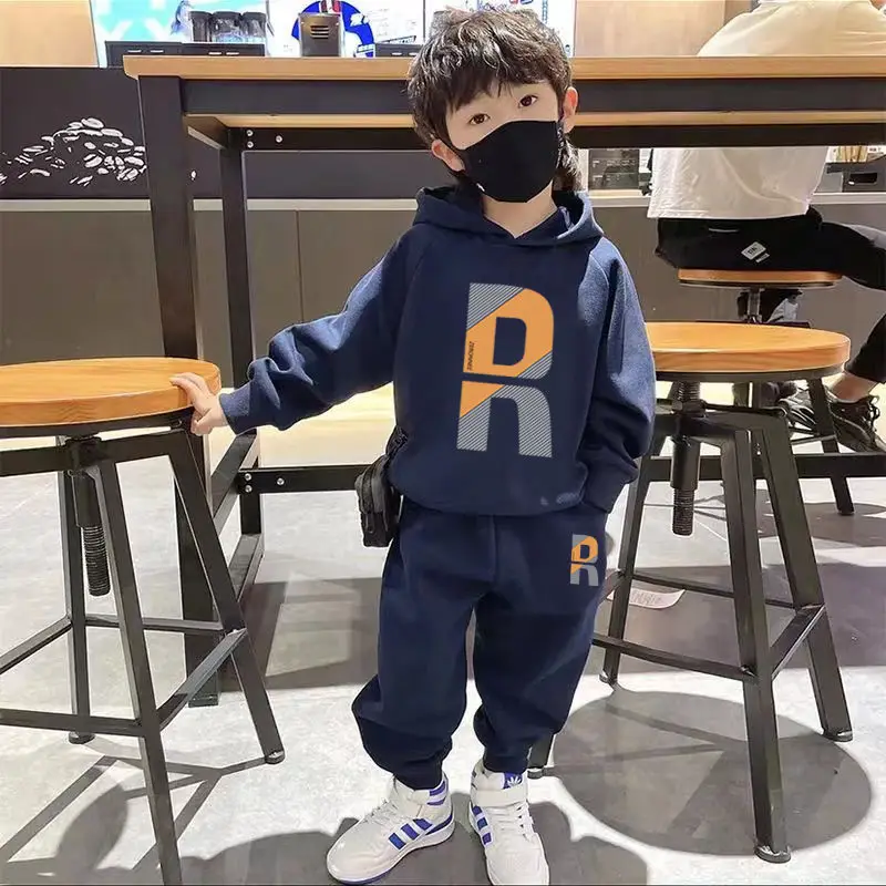 Boys Girls Sport Hoodie Suit Autumn Winter Fleece Thick Warm Sweatshirt ...