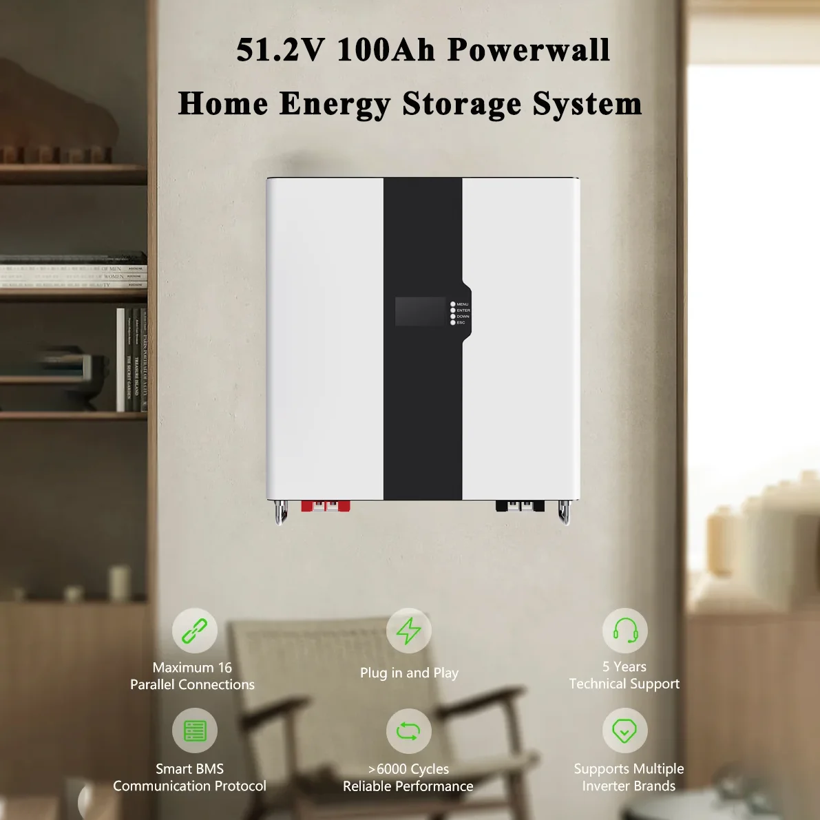 Ztgf Portable Wall Mounted Powerwall Lithium Ion Batteries 5kwh 48v 100ah Lifepo4 Battery For ...