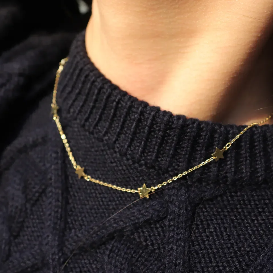 Chris April Tiny Star Chain Necklace 925 Sterling Silver Choker ...