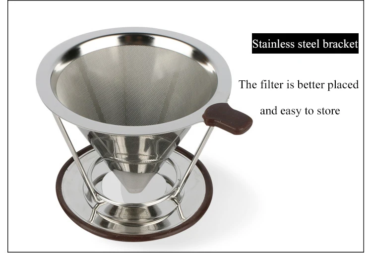 Stainless Steel 304 Pour Over Coffee Dripper Slow Drip Brew Double Mesh ...