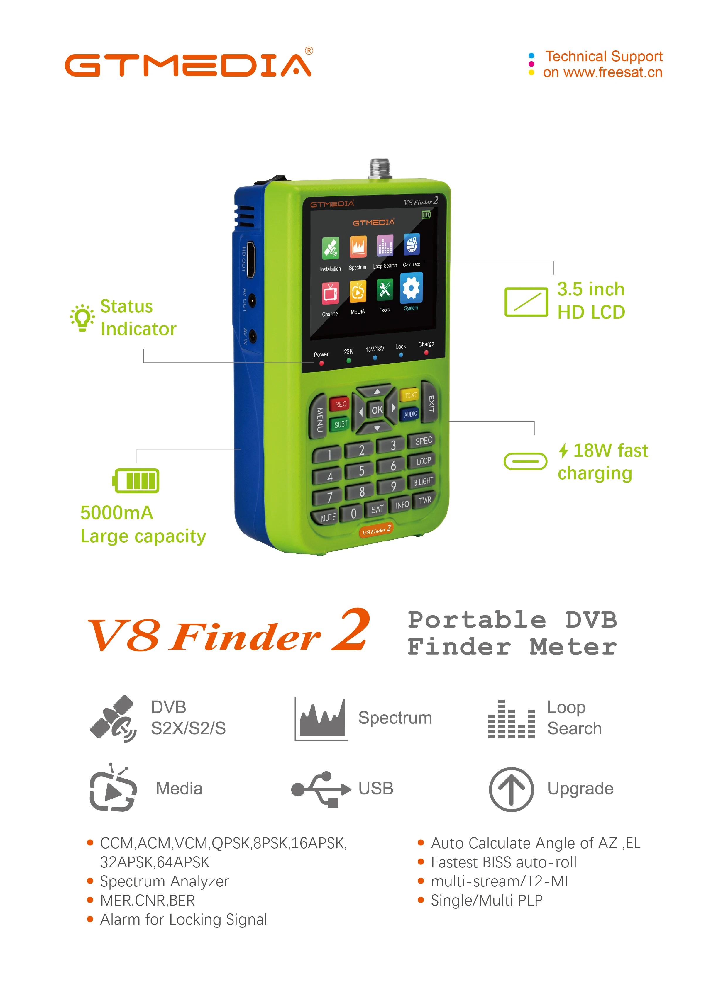 Gtmedia V8 Finder2 H.265 Dvb S2x Full Hd Digital Satellite Finder With ...