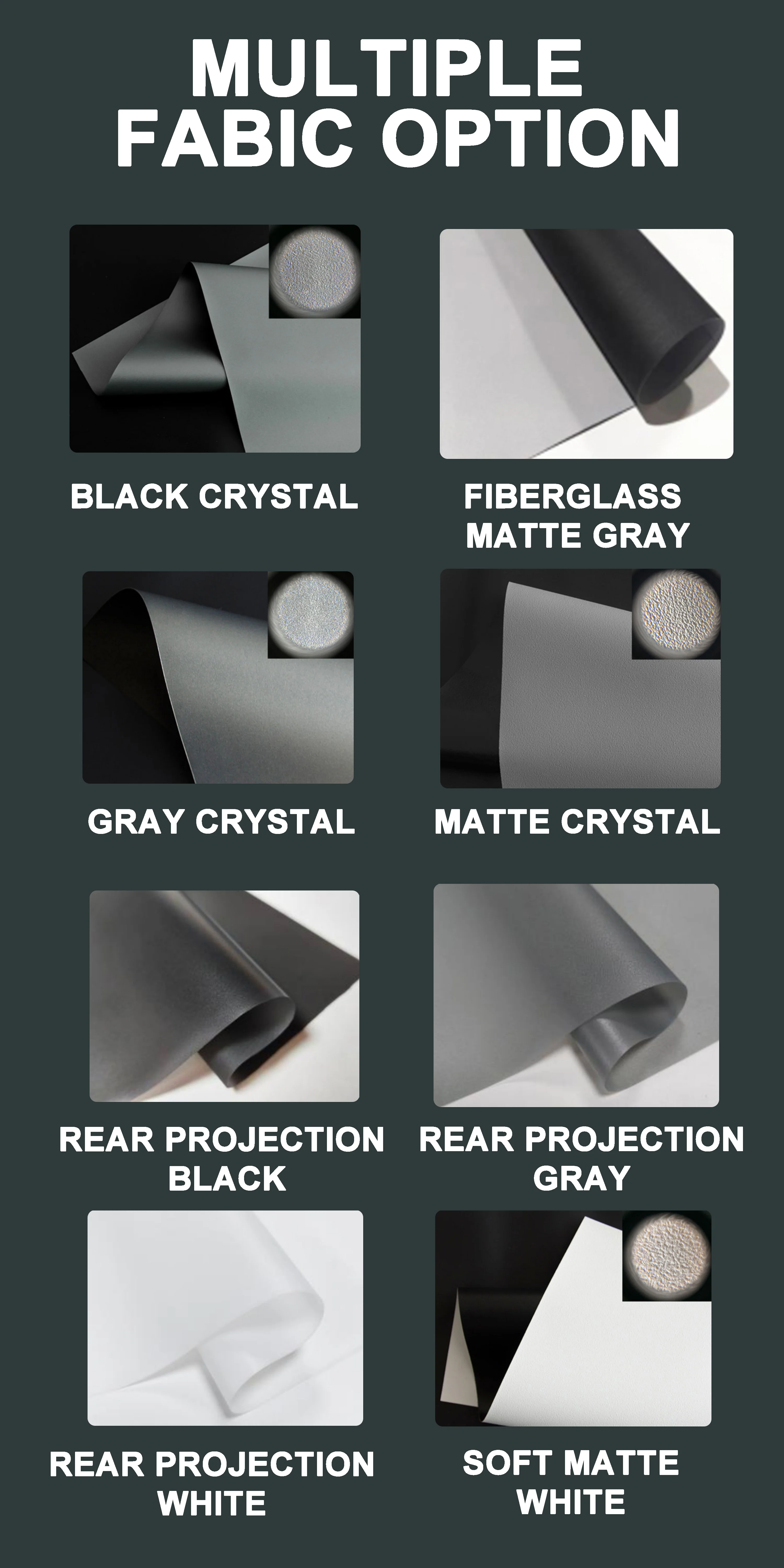 WUPRO 72-150 Inch Electric Soft Matte Grey Projector Screen Fabric with ...