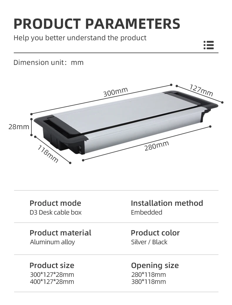 Office Rectangle Soft Closing Desk Table Cable Manager