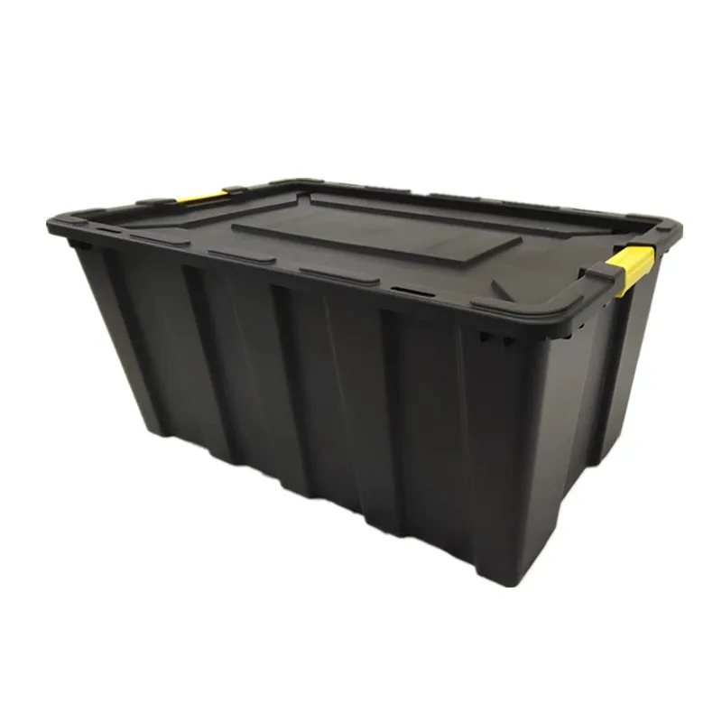 27 Gallon Black Lockable Plastic Tote Boxes With Lids Yellow for ...