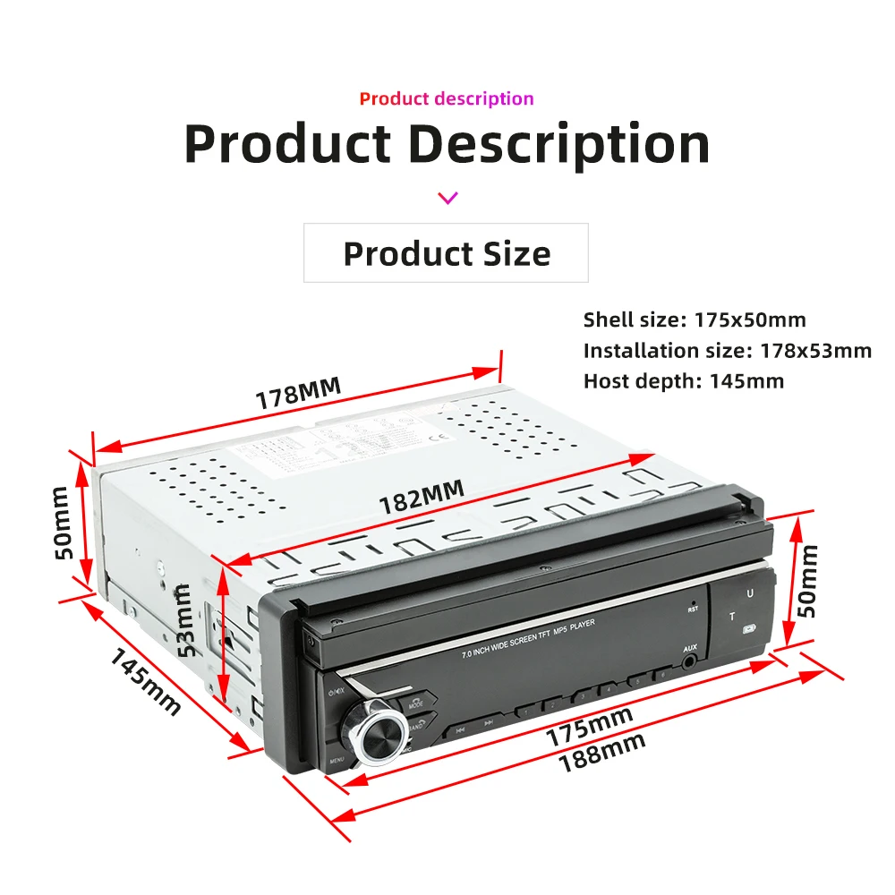 1 Din Android Car Radio 7 Inch Retractable Car Dvd Player Universal Car ...