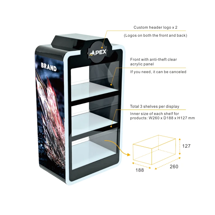 Customizable APEX Acrylic Display Racks - 3 Tiers LED