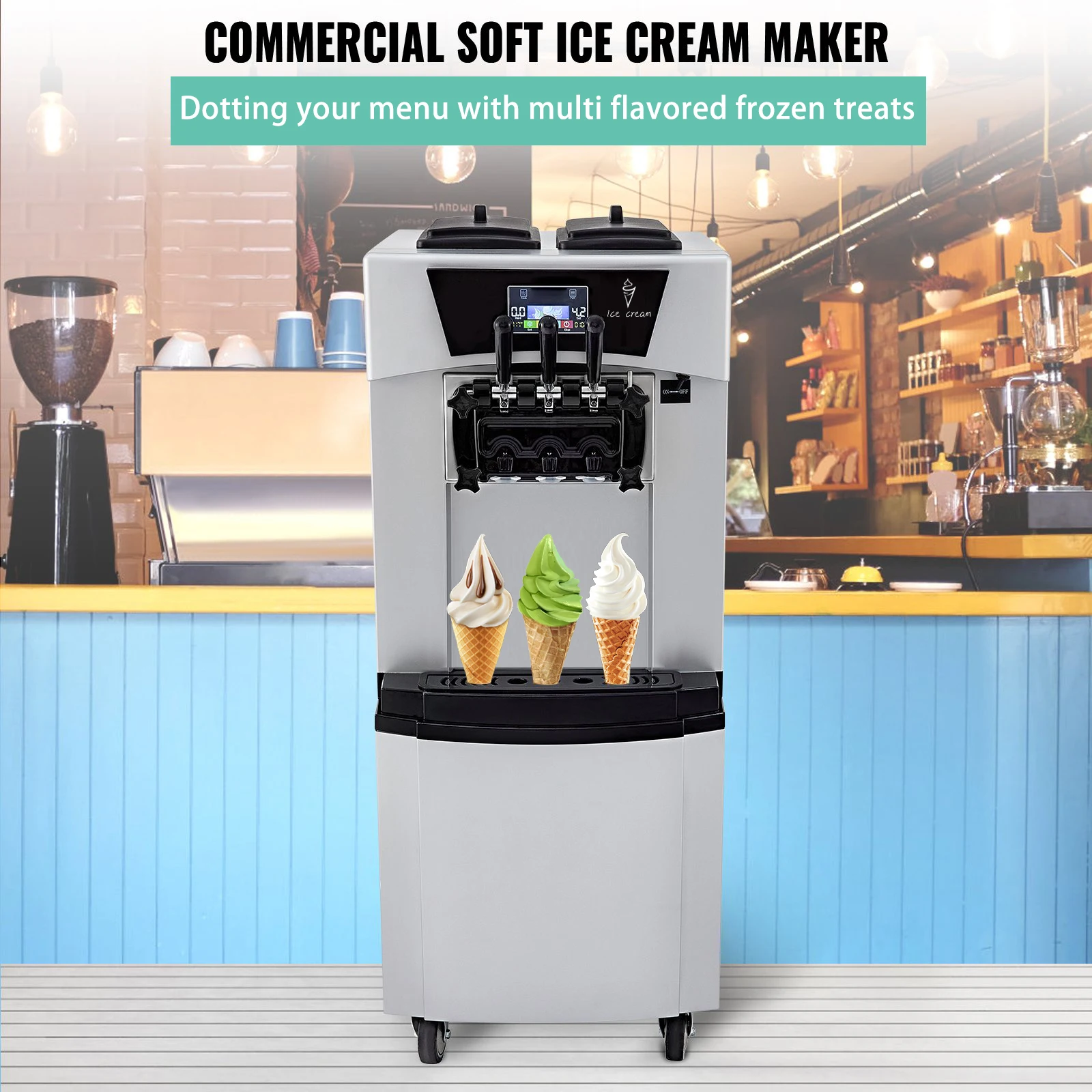 Ice Cream Machine 20-30l/h Soft Ice Cream Maker 2+1 Flavors Soft Serve ...