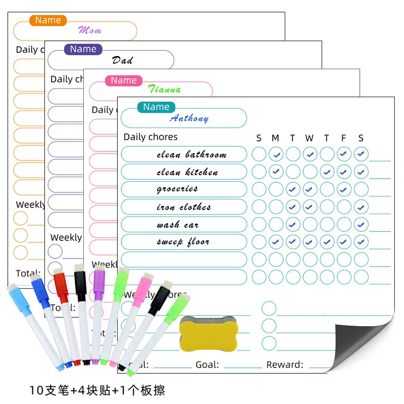 Magnet Whiteboard Chore Charts with Magnet Marker Pens; Daily Schedule ...