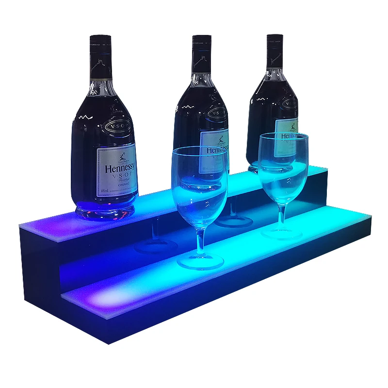 Home Bar LED Lighted Bar Liquor Bottle Alcohol 2-Step Acrylic Shelf ...