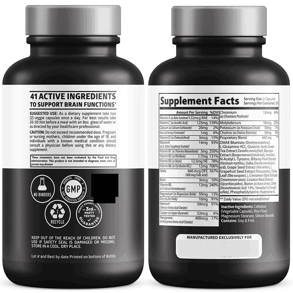 Vegan Brain Supplement Capsule Nootropic Capsule Brain Booster Enhance ...