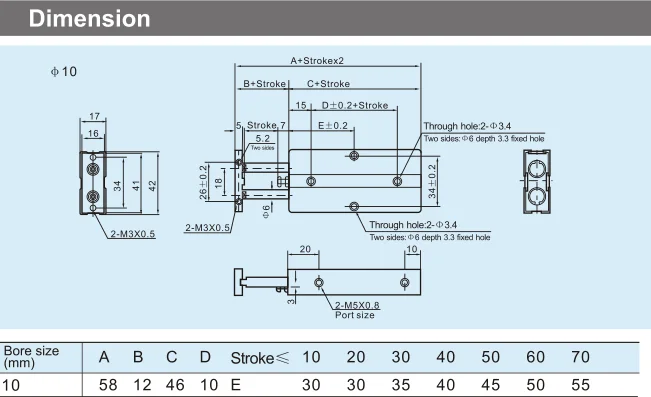 RIH Pneumatic TN Series Cylinder - Double-Shaft Twin-rod