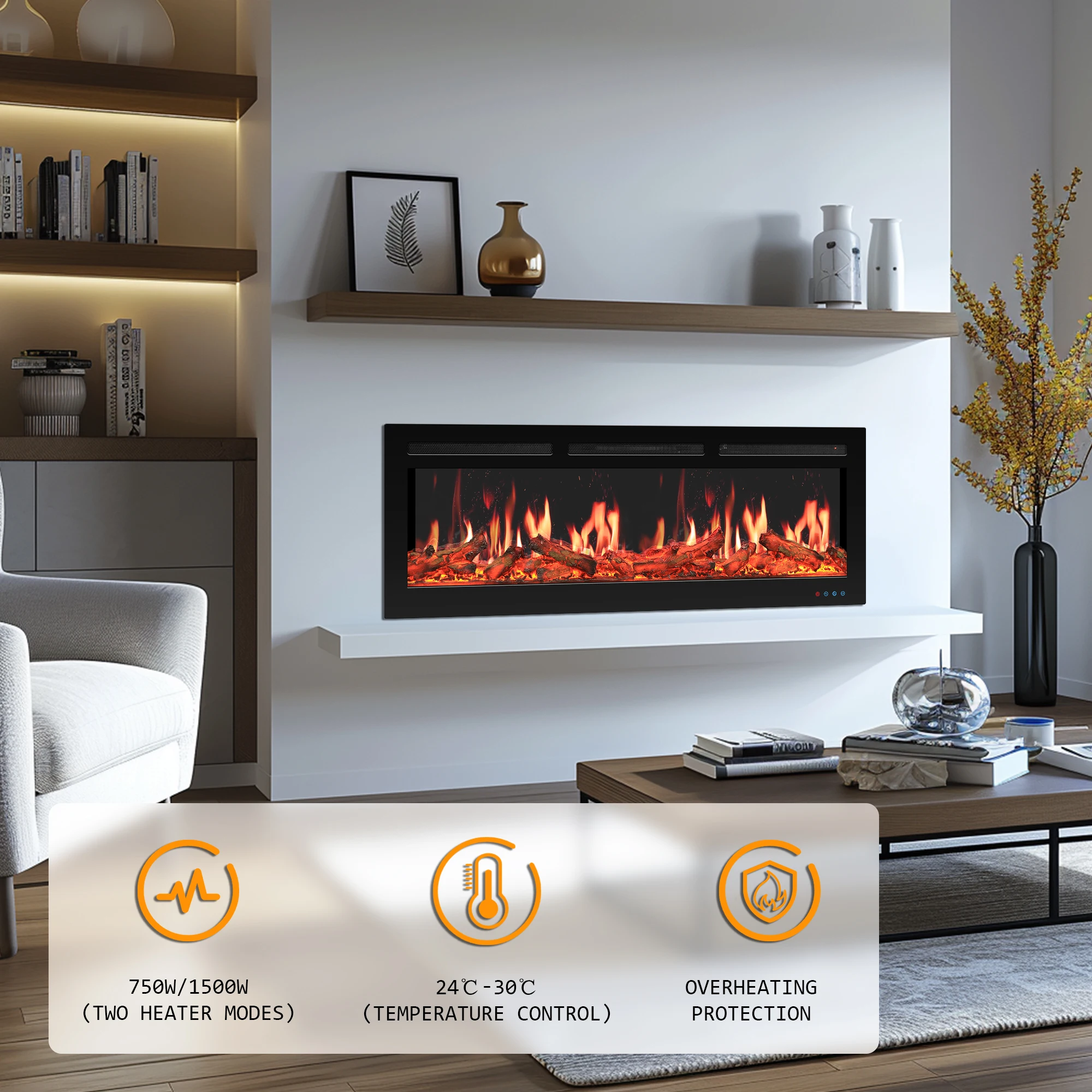 Luxstar 26" Recessed LCD Electric Fireplace w Multi Flame Color and ...
