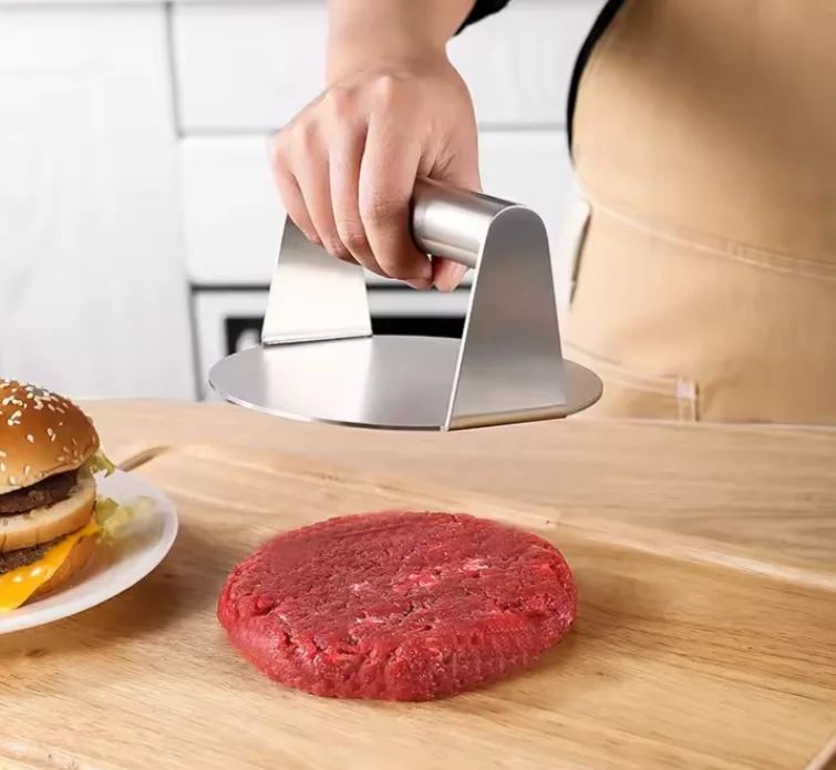 Manual Barbecue Meat Press Stainless Steel Metal Hamburger Crusher Non ...