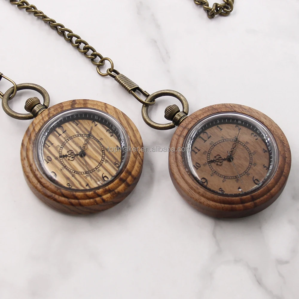 Round Shape Vintage Wood Pocket Watch Wood Anniversary Gift - Buy Wood ...