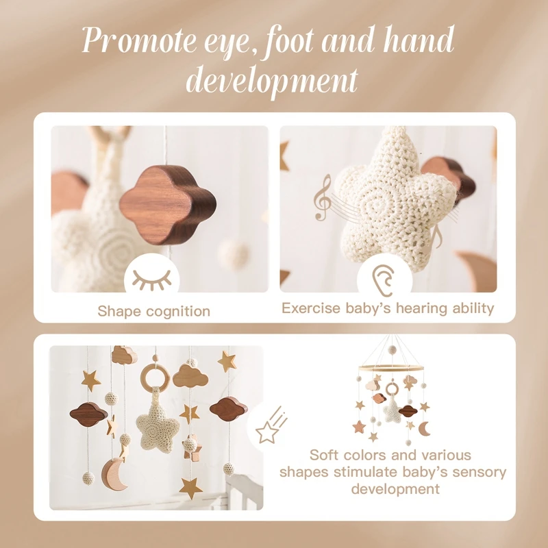 Wooden Bed Bell Baby Musical Hanging Toys Handmade Baby Mobile Felt ...