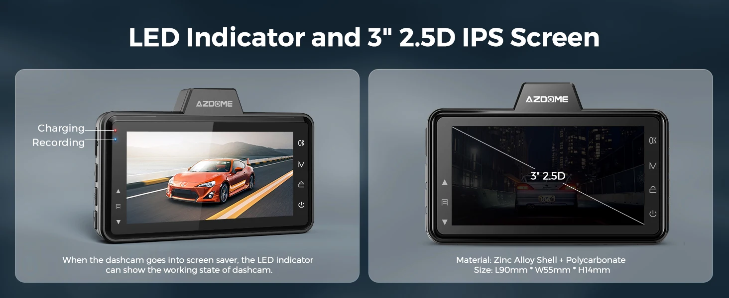 AZDOME M01 Pro 3'' Screen Dash Cam Car DVR 1080P Dash Camera Dual Lens ...