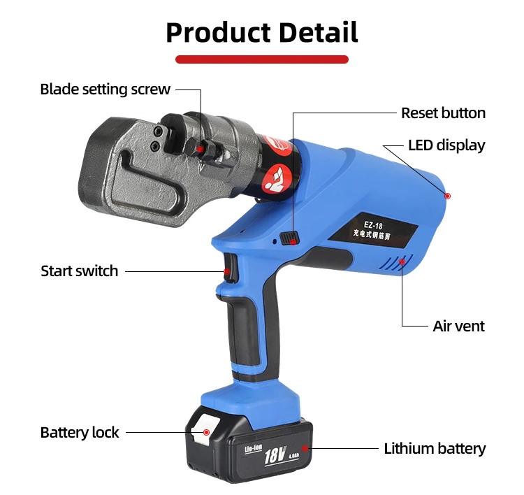 EZ-18 Rechargeable Rebar Cutter Machine Battery Powered Rebar Cutting ...