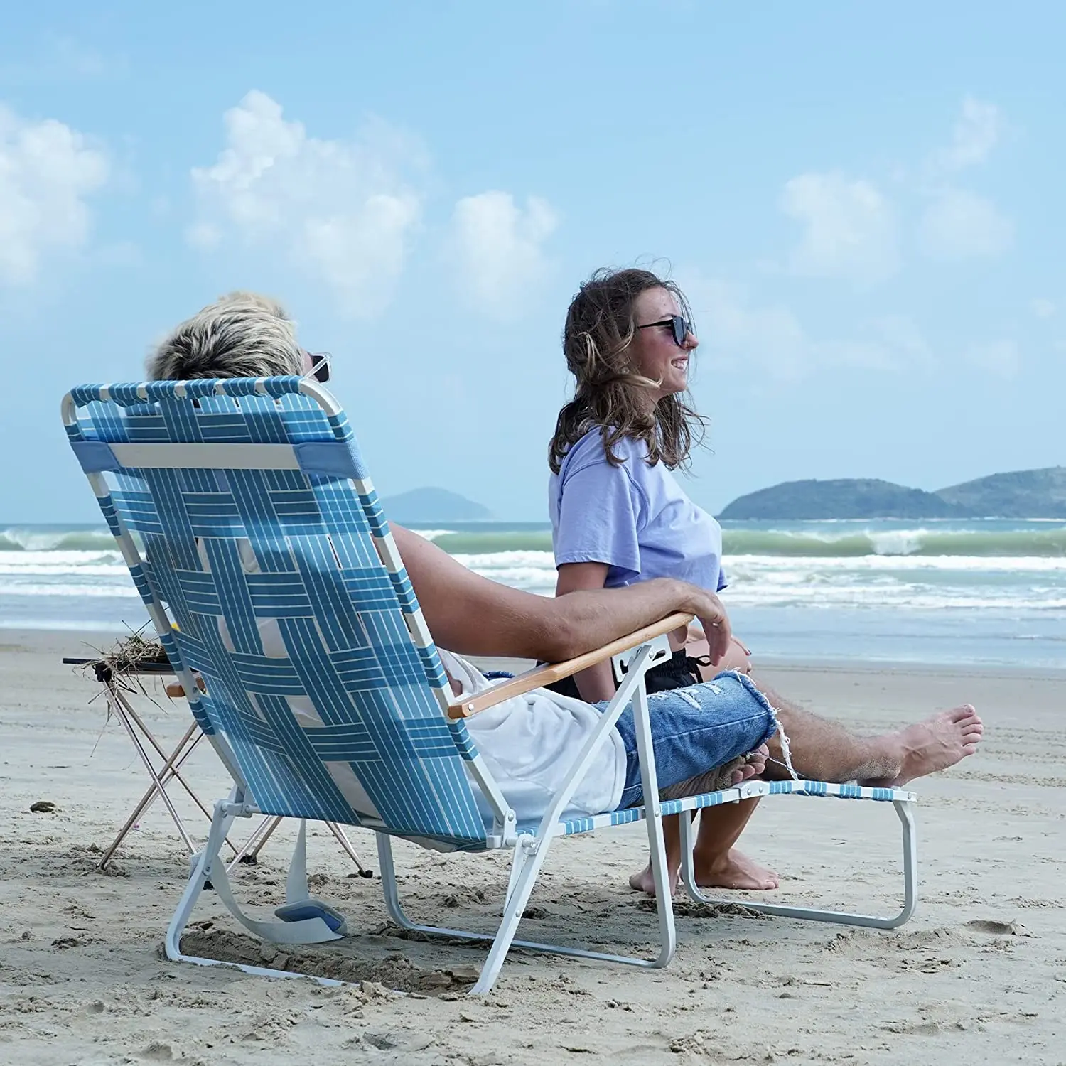 Folding Web Chaise Lounge Chair 5 Adjustable Position Portable Beach ...