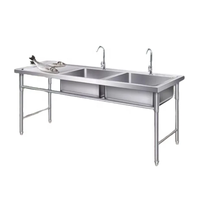 Commercial kitchen cabinet stainless steel fish cleaning table with ...