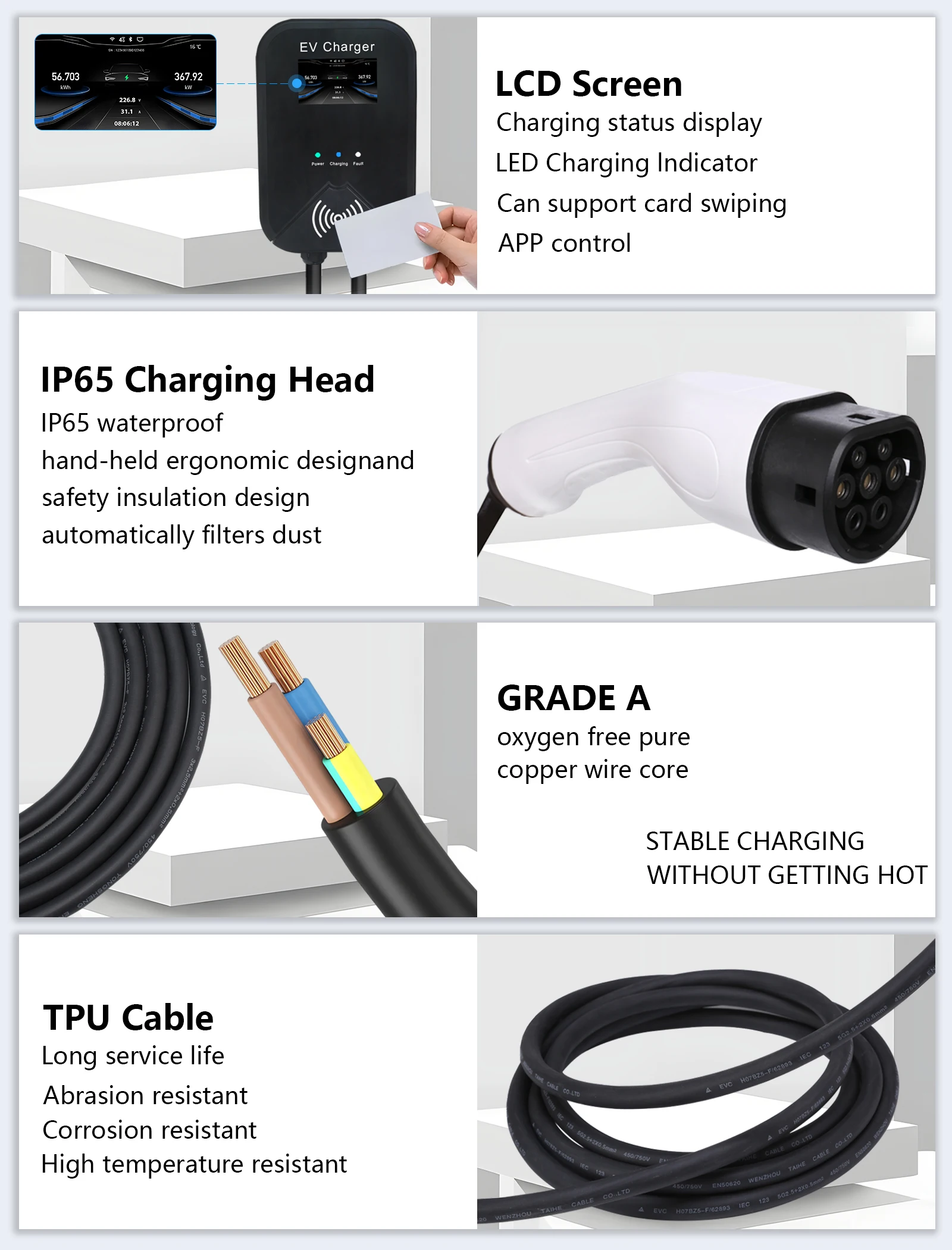Portable 11kw 16A Type 2 EVSE Home AC Charger Wall Mounted Charging ...