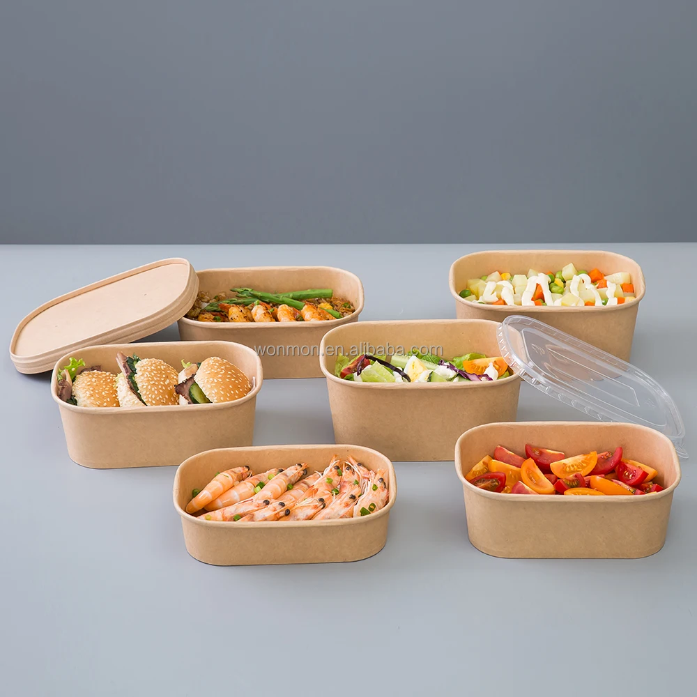 Kraft Rectangular Square Paper Tub Container With Lid 500ml 650ml 750ml ...