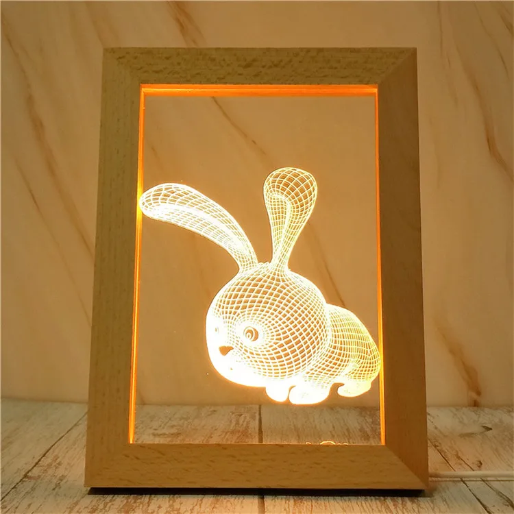 Wooden Photo Frame Lamps 3D Acrylic Wood Led Photo Frame Night Lighting ...