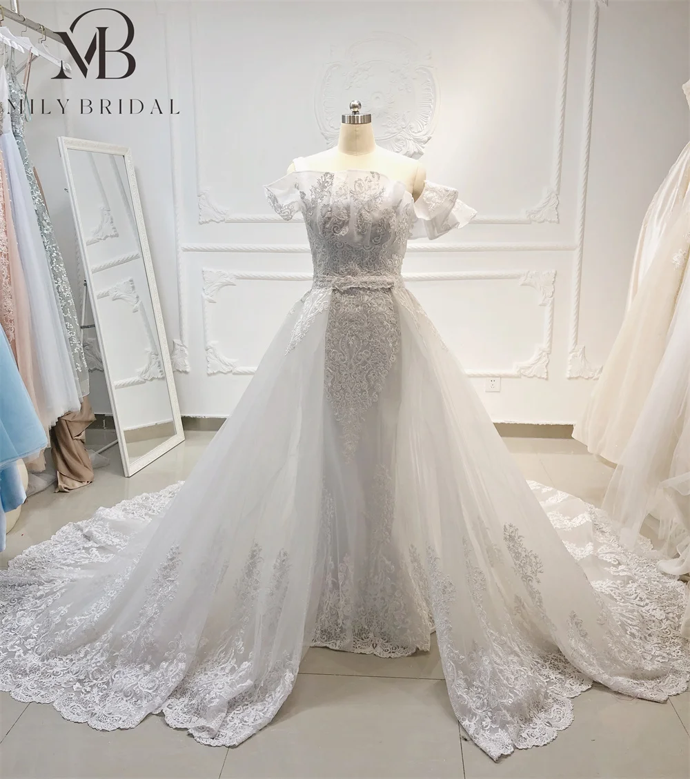 Mily Bridal Qw01762 Detachable Train Lace Ruffle Neck Off Shoulder ...