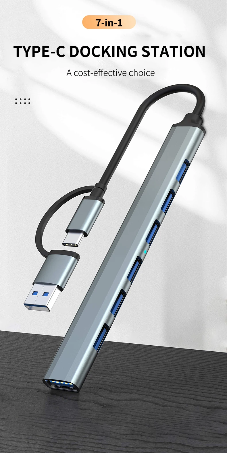 7 Ports Usb Expander Multiport Usb Splitter 5gbps 7 In 1 Usb Type C Hub ...