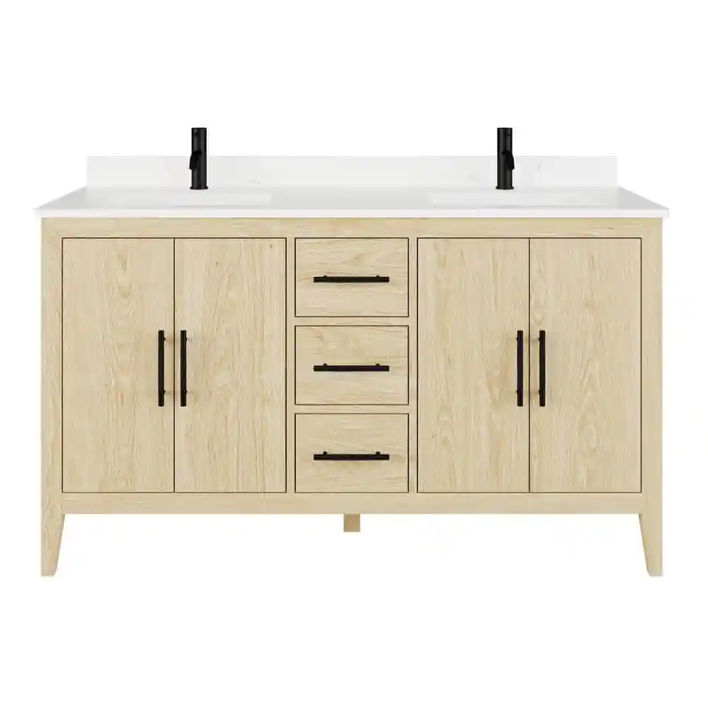 60 In. White Oak Bathroom Vanity With Top Durable Manufacturer Bathroom ...