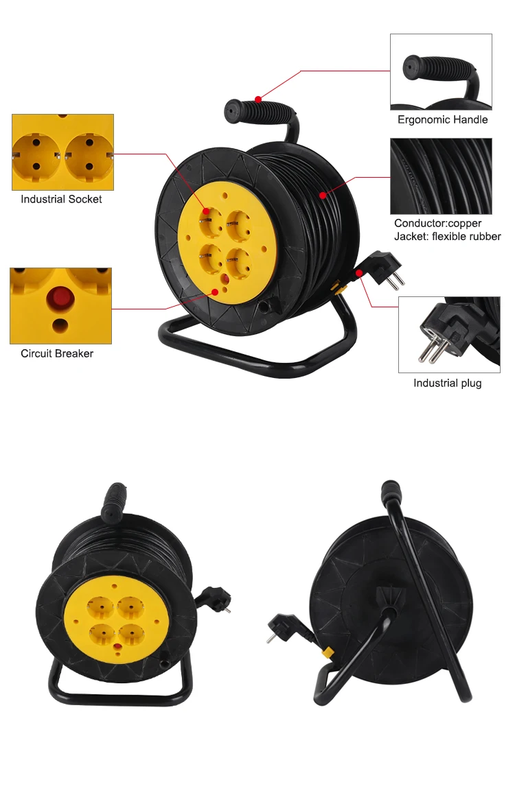 Small Handheld 4-Way Cable Reel with Base South Africa & UK Socket ...