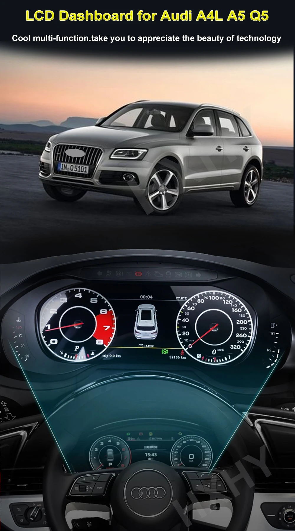 HXHY Car Digital Cluster Instrument for Audi A4L A4 A5