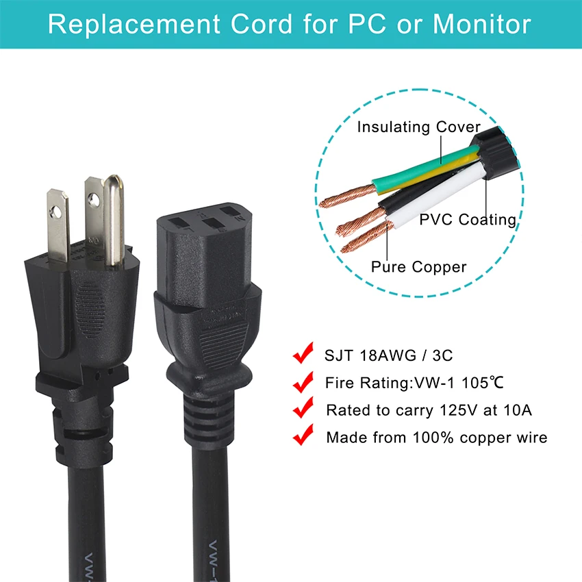 3 Pin Plug Usa Standard Nema 515P to IEC C13 Us Ac Power Cord for Monitor Computer| Alibaba.com