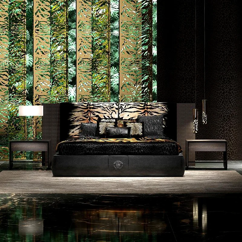 Luxury Solid Wood Double Bed With Stainless Steel Titanium Plated ...