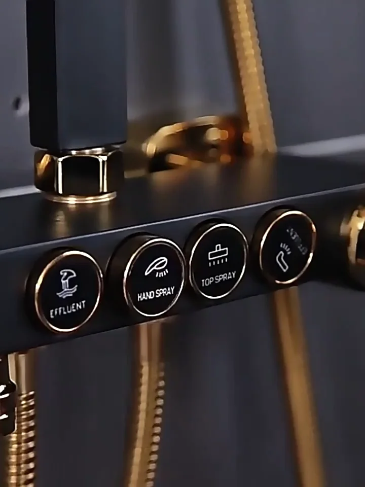 Black Gold Digital Thermostatic Shower Faucet Button Control Smart ...