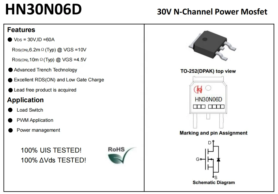 N-Channel MOSFET Transistor HN30N06D, 30V 60A - Customizable FETs in ...