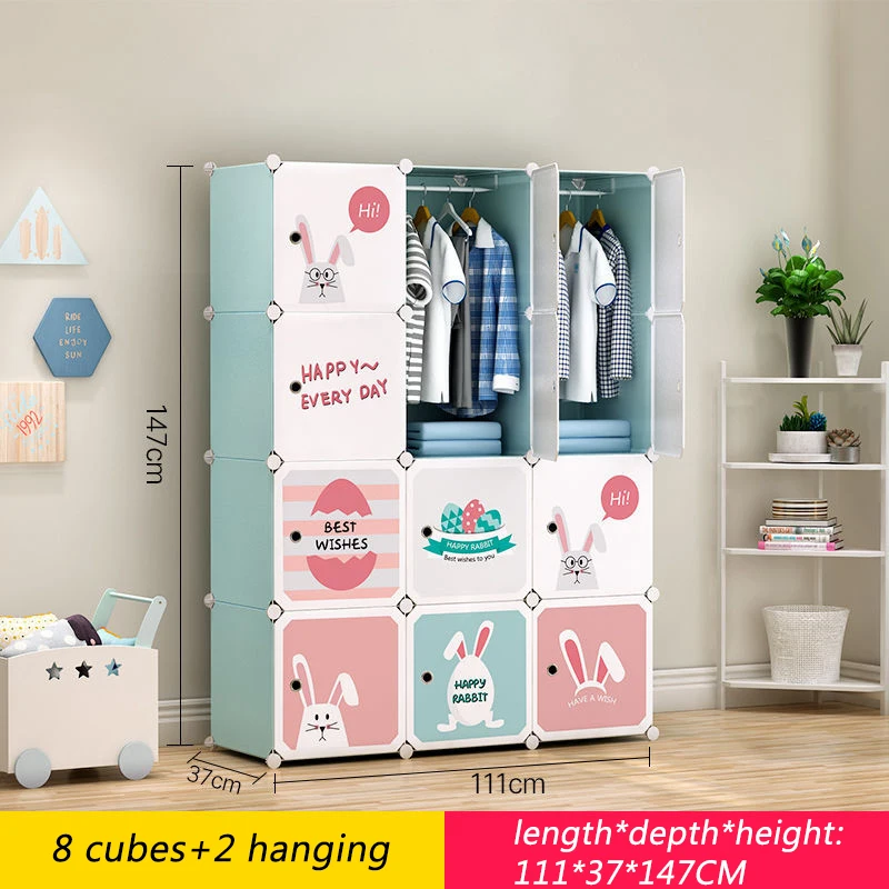 Home DIY Cartoon Cube Storage Cabinets PP Plastic Assembled Cupboard ...