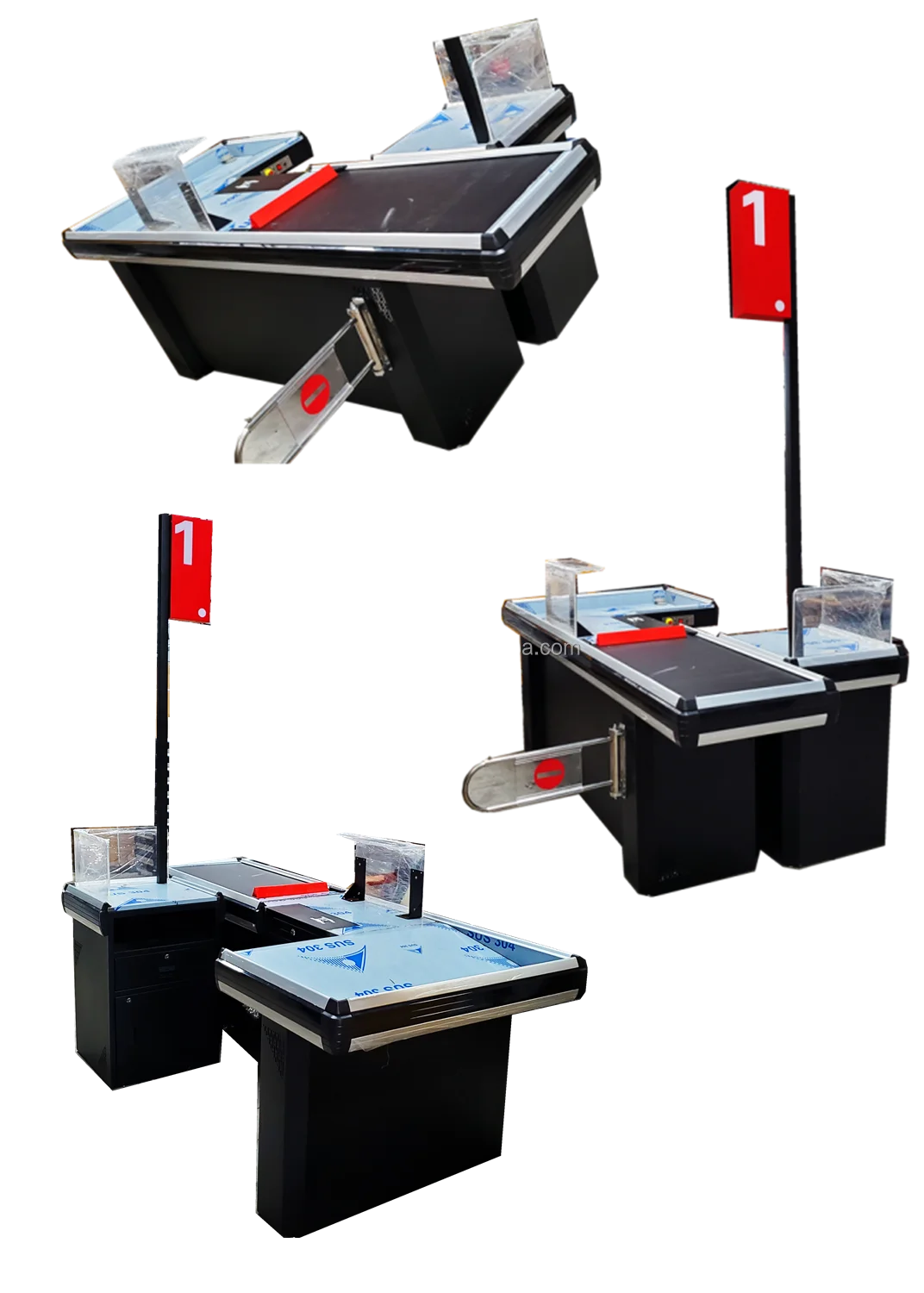 Supermarket Cash Register Stand with Conveyor Belt