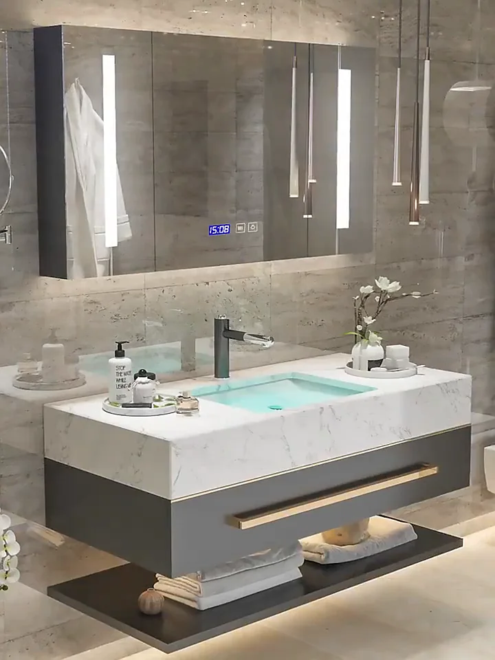 Modern European Wall Mounted Wood Bathroom Vanity Set With Double Sink ...