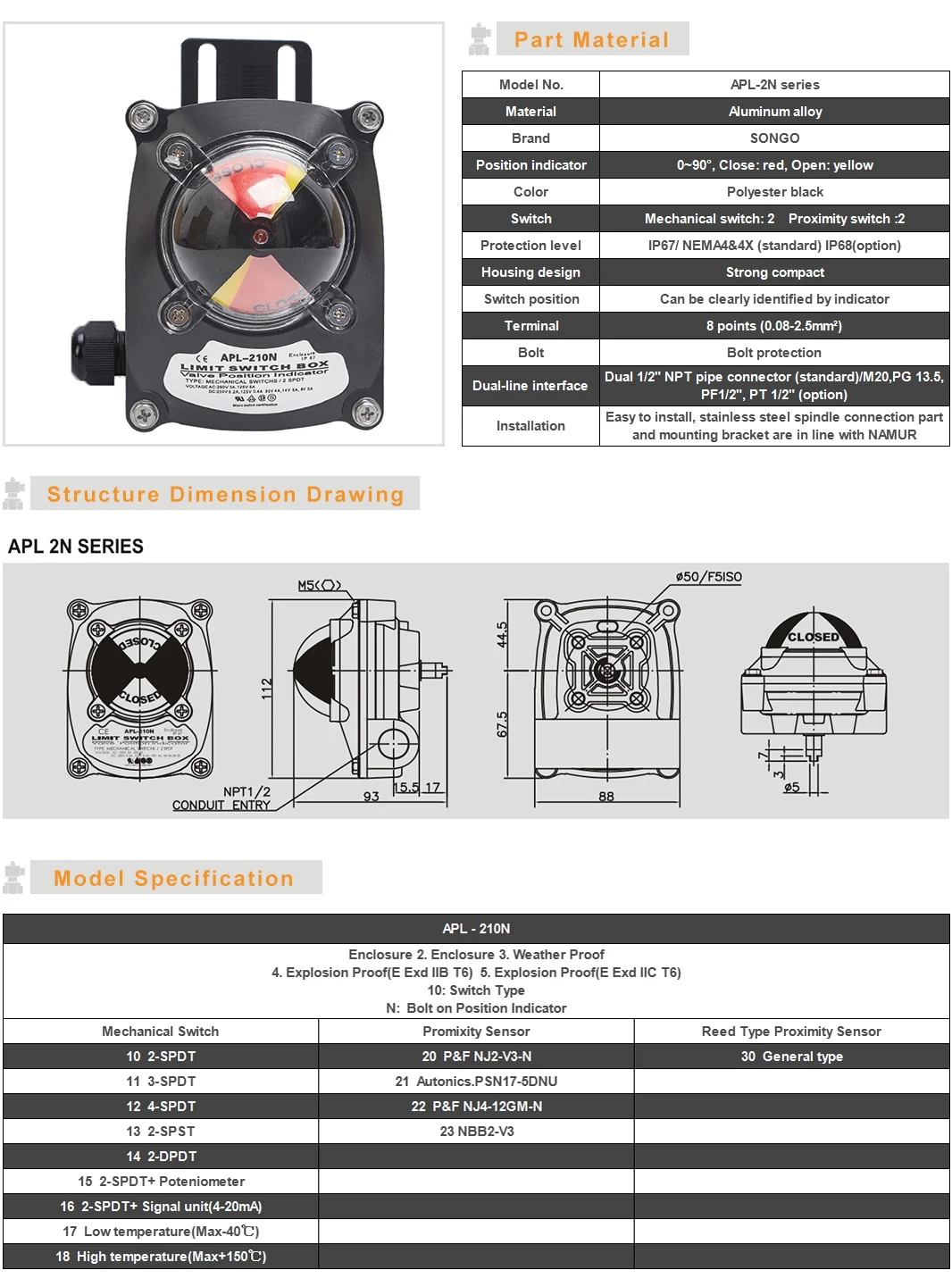 SONGO APL-2N Limit Switch - Reliable Valve Position Feedback