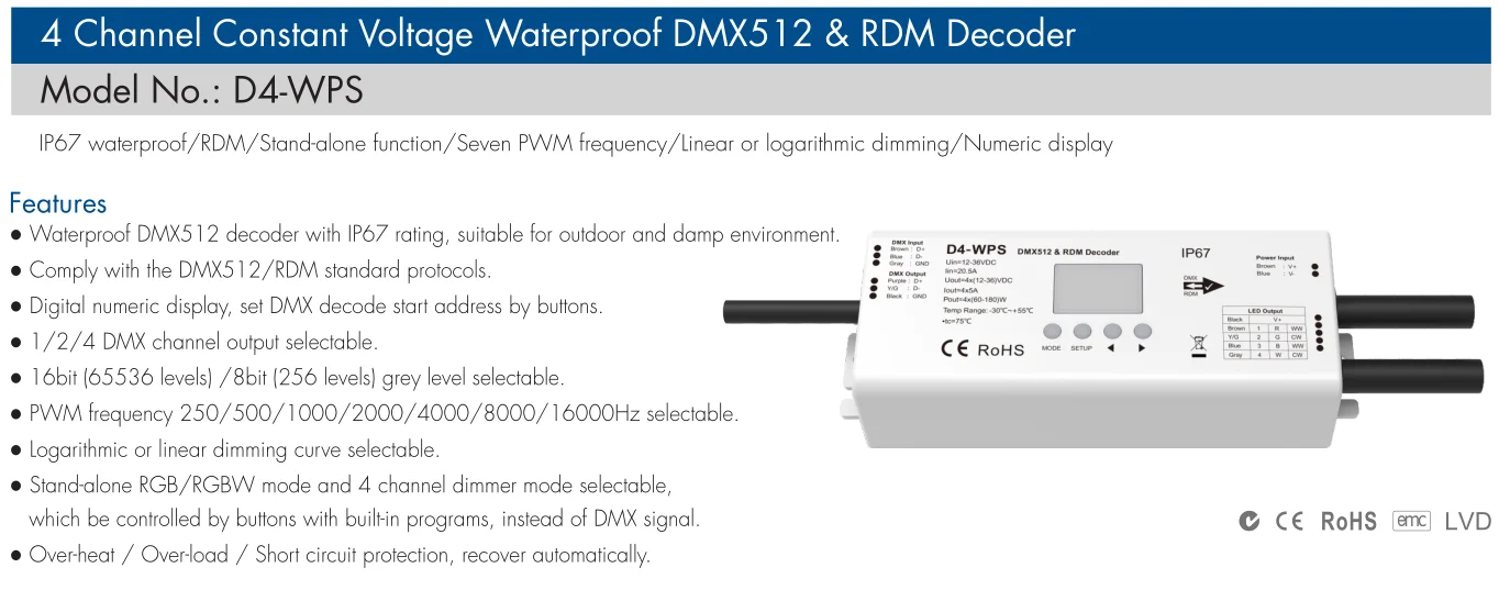 New D4-wps Ip67 Waterproof Rgb/rgbw Dmx512&rdm Decoder 4 Channel ...