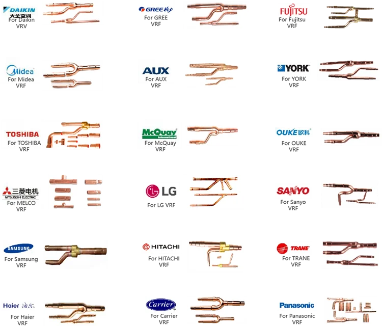 Y Branch Copper Pipe VRV System Air Conditioner Spare Parts