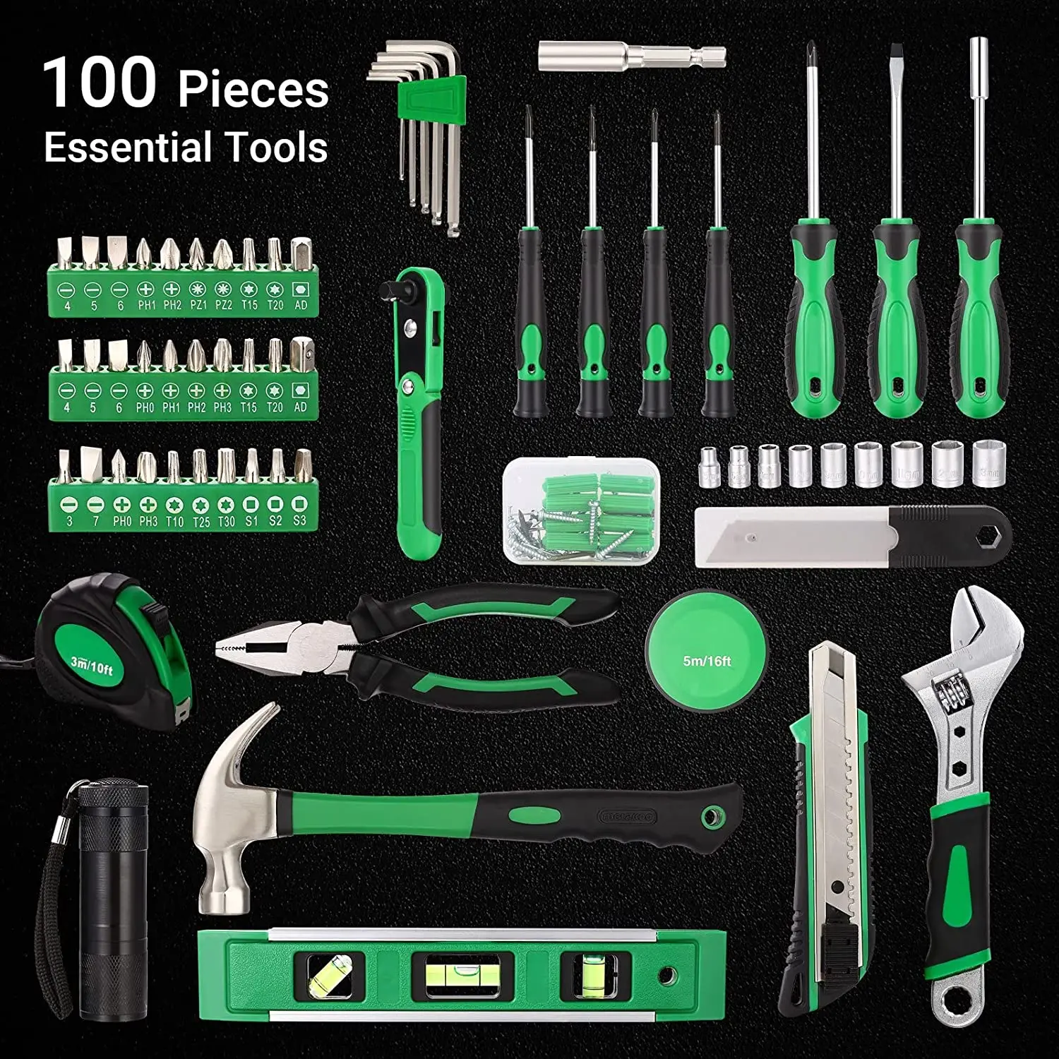 124 Pieces Of Tool Set Family Repair Manual Tool Kit Wrench Pliers ...